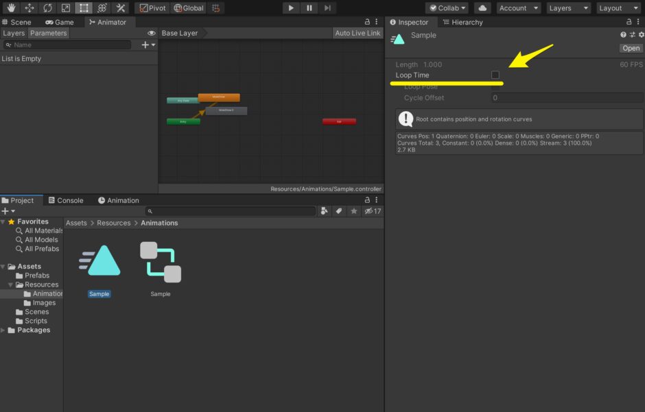 【Unity】アニメーションをループさせず1回だけ実施する方法 | Unity Note